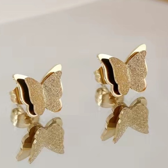 Jewelry | 33 14k Gold Plated Butterfly Double Layer Earrings | Poshmark